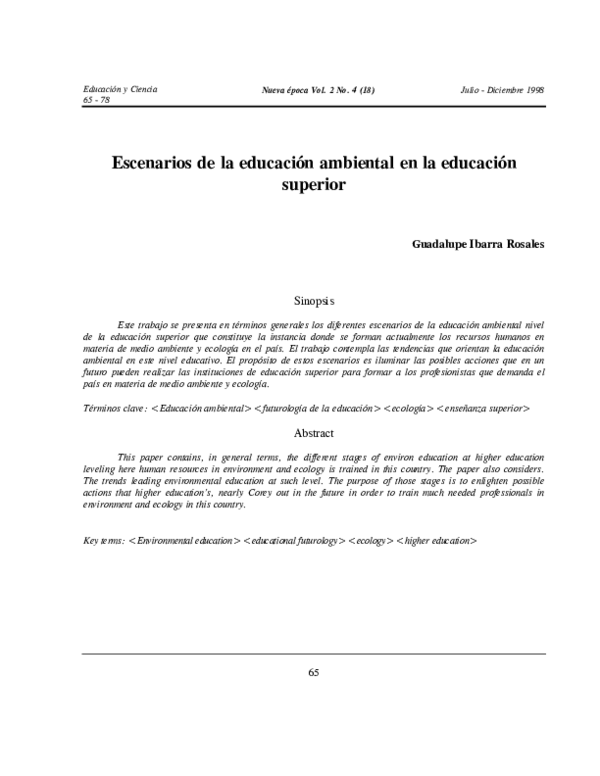 (PDF) Escenarios de la educación ambiental en la educación superior