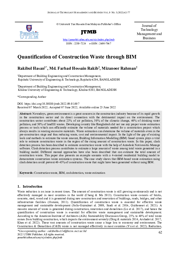 (PDF) Quantification of Construction Waste through BIM
