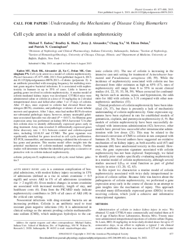 (PDF) Cell cycle arrest in a model of colistin nephrotoxicity