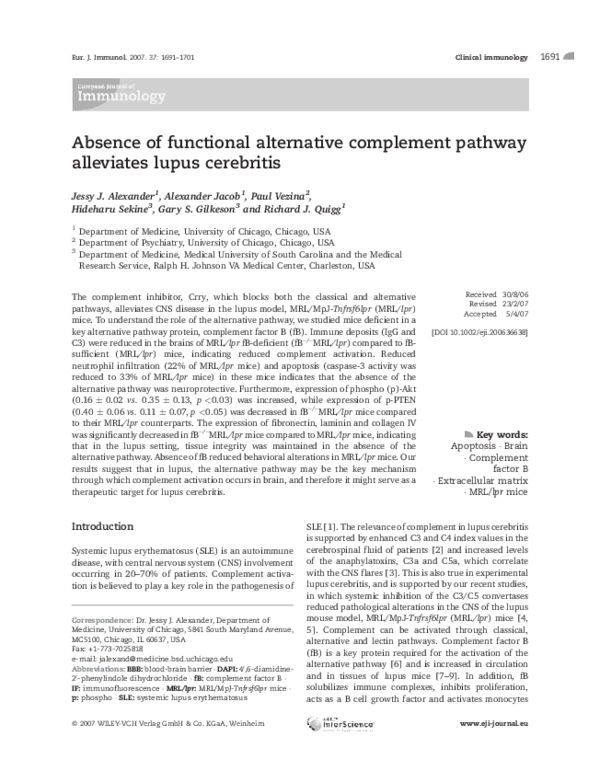 (PDF) Absence of functional alternative complement pathway alleviates ...