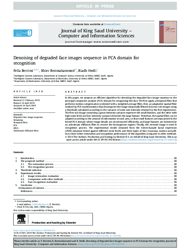 Pdf Pca Based Denoising For Face Recognition