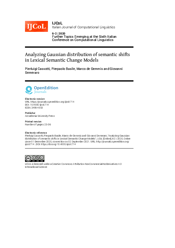 (PDF) Analyzing Gaussian distribution of semantic shifts in Lexical Semantic Change Models