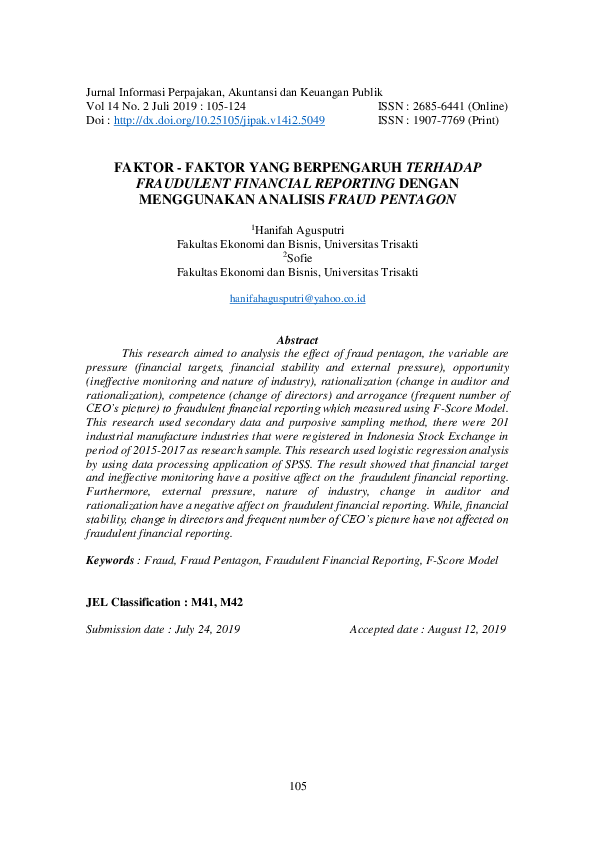 (PDF) Faktor - Faktor Yang Berpengaruh Terhadap Fraudulent Financial Reporting Dengan ...