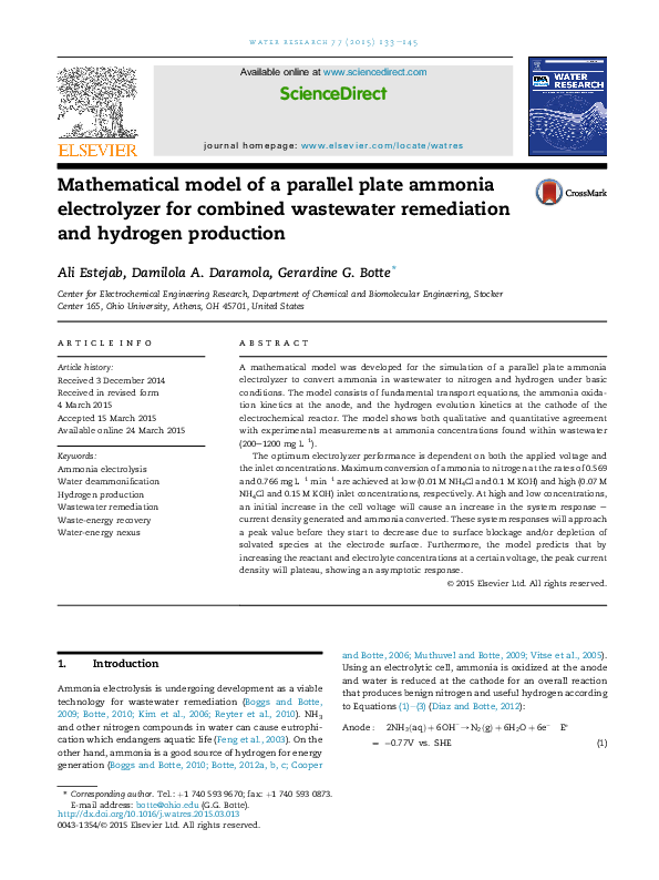 (PDF) Mathematical model of a parallel plate ammonia electrolyzer for ...