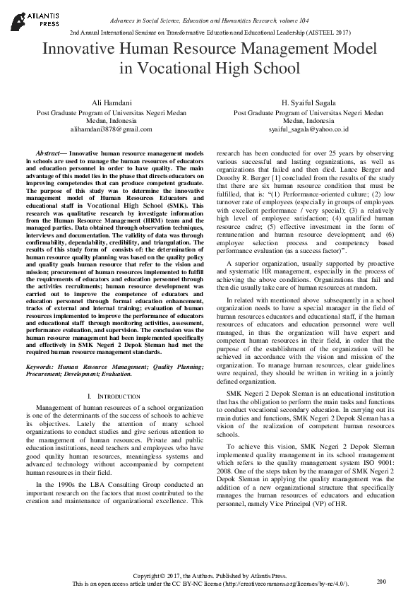(PDF) Innovative Human Resource Management Model in Vocational High School