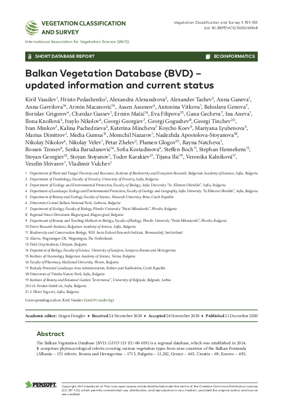 (PDF) Balkan Vegetation Database (BVD) – updated information and current status
