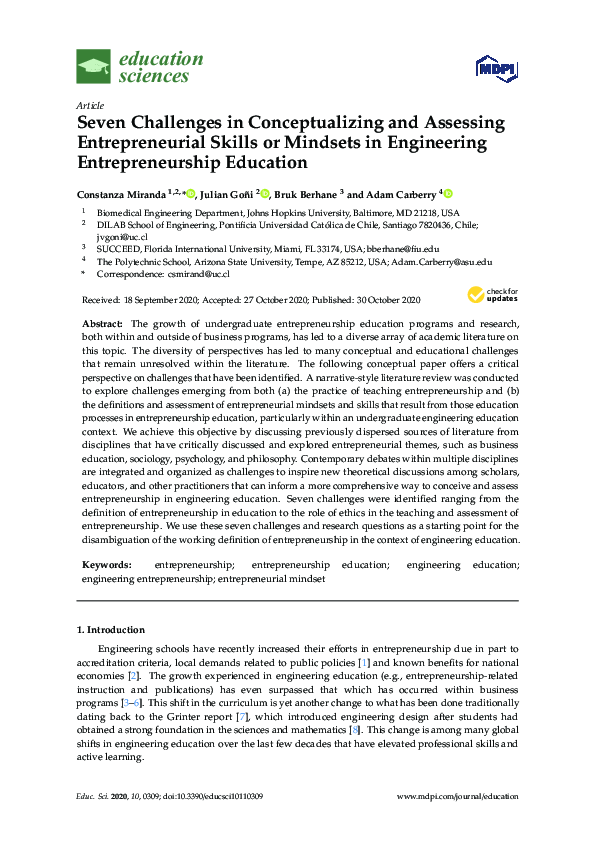 (PDF) Seven Challenges in Conceptualizing and Assessing Entrepreneurial ...