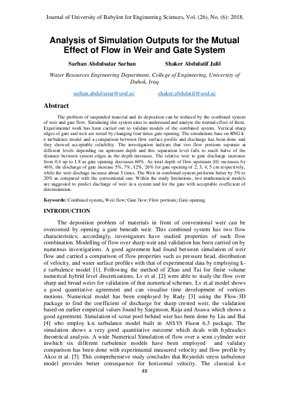 Pdf Analysis Of Simulation Outputs For The Mutual Effect Of Flow In Weir And Gate System