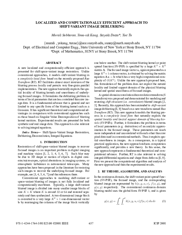 (PDF) Localized and computationally efficient approach to shift-variant image deblurring