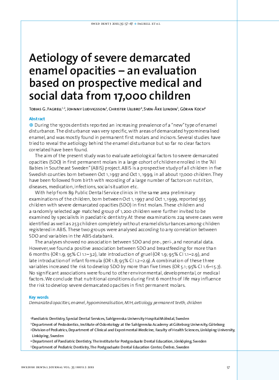 (PDF) Aetiology of severe demarcated enamel opacities--an evaluation ...