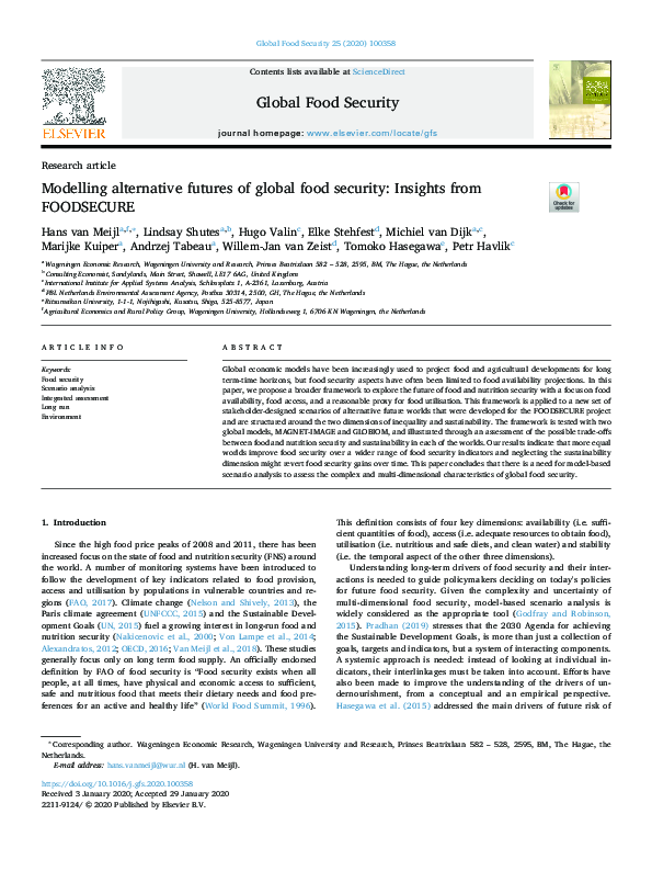 (PDF) Modelling alternative futures of global food security: Insights ...