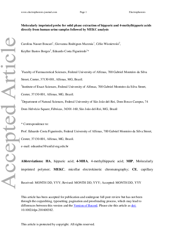 Pdf Molecularly Imprinted Probe For Solid Phase Extraction Of Hippuric And 4 Methylhippuric