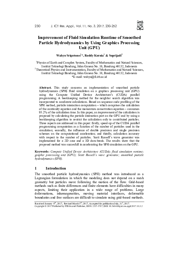 (PDF) Improvement of Fluid Simulation Runtime of Smoothed Particle Hydrodynamics by Using ...