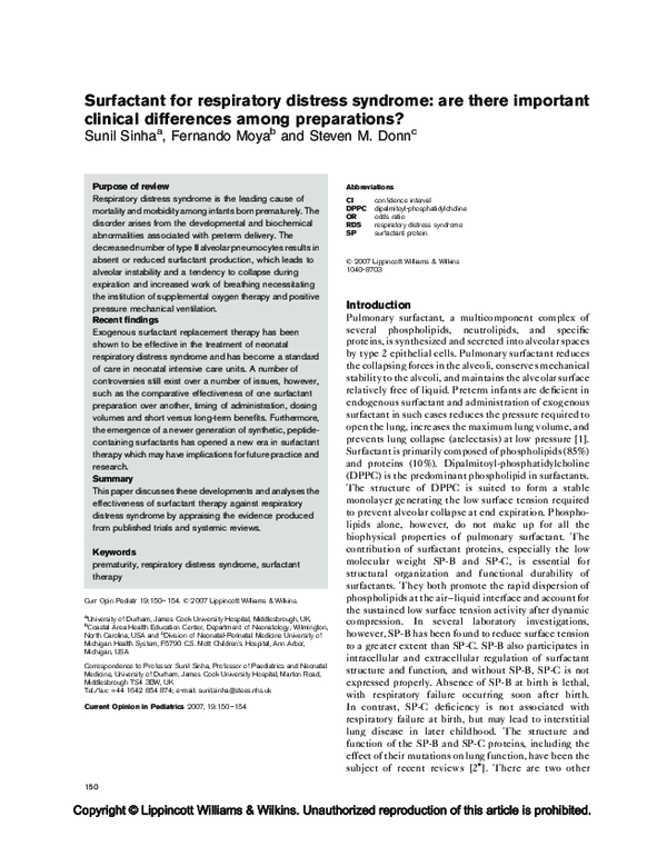 (PDF) Surfactant for respiratory distress syndrome: are there important ...