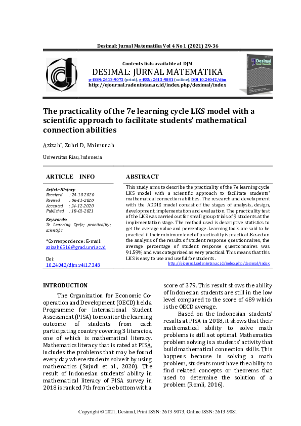 (PDF) The practicality of the 7e learning cycle LKS model with a ...