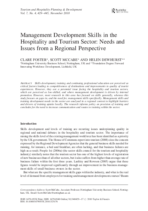 (PDF) Management Development Skills in the Hospitality and Tourism Sector: Needs and Issues from ...