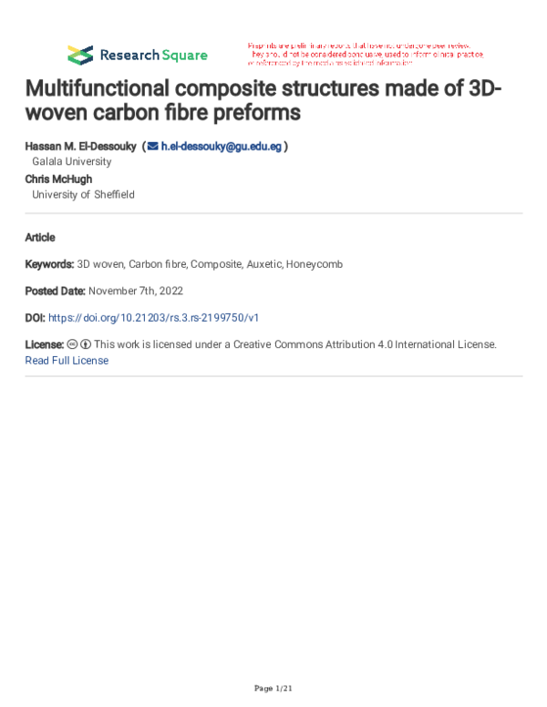 (PDF) Multifunctional composite structures made of 3D-woven carbon fibre preforms