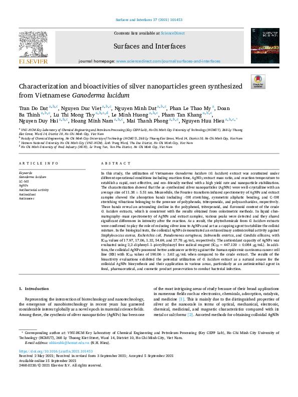 (PDF) Characterization and bioactivities of silver nanoparticles green synthesized from ...