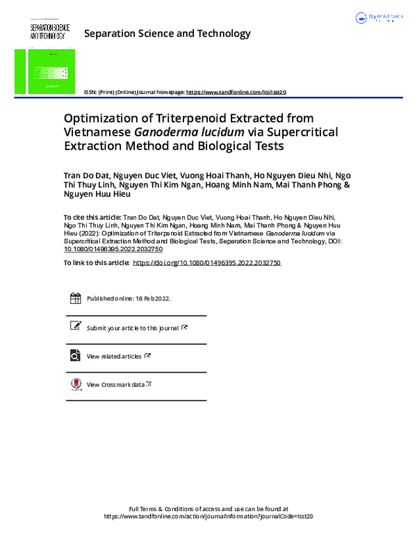 (PDF) Optimization of Triterpenoid Extracted from Vietnamese Ganoderma lucidum via Supercritical ...