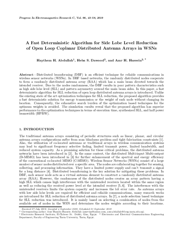 Pdf A Fast Deterministic Algorithm For Side Lobe Level Reduction Of Open Loop Coplanar