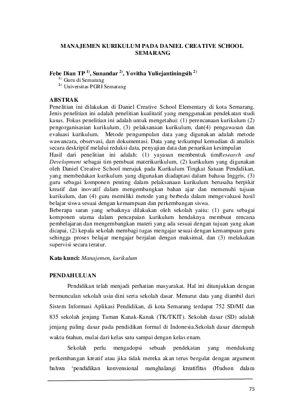 (PDF) Manajemen Kurikulum Pada Daniel Creative School Semarang