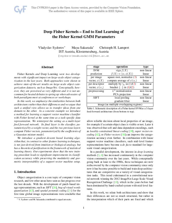 (PDF) Deep Fisher Kernels -- End to End Learning of the Fisher Kernel GMM Parameters | Vladyslav ...