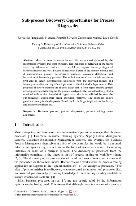 (PDF) Sub-process Discovery: Opportunities for Process Diagnostics