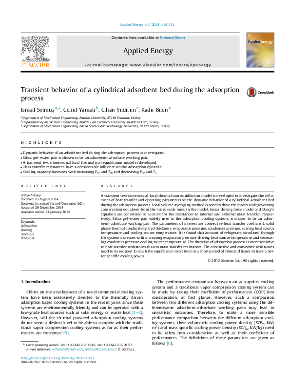 (PDF) Transient behavior of a cylindrical adsorbent bed during the ...