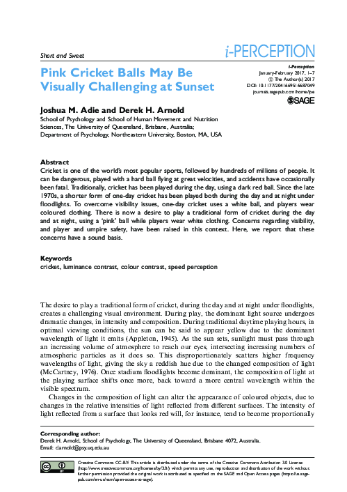(PDF) Pink Cricket Balls May Be Visually Challenging at Sunset