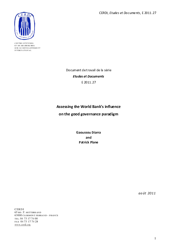 (PDF) Assessing the World Bank's Influence on the Good Governance Paradigm