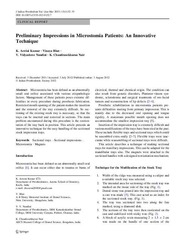 (PDF) Preliminary Impressions in Microstomia Patients: An Innovative ...