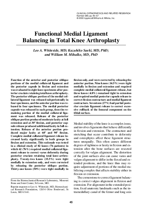 (PDF) Functional Medial Ligament Balancing in Total Knee Arthroplasty