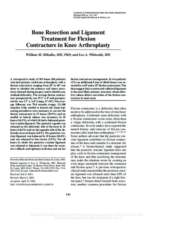 (PDF) Bone Resection and Ligament Treatment for Flexion Contracture in Knee Arthroplasty ...