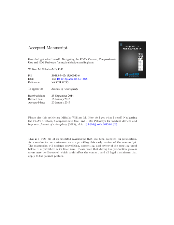(PDF) How Do I Get What I Need? Navigating the FDA's Custom ...