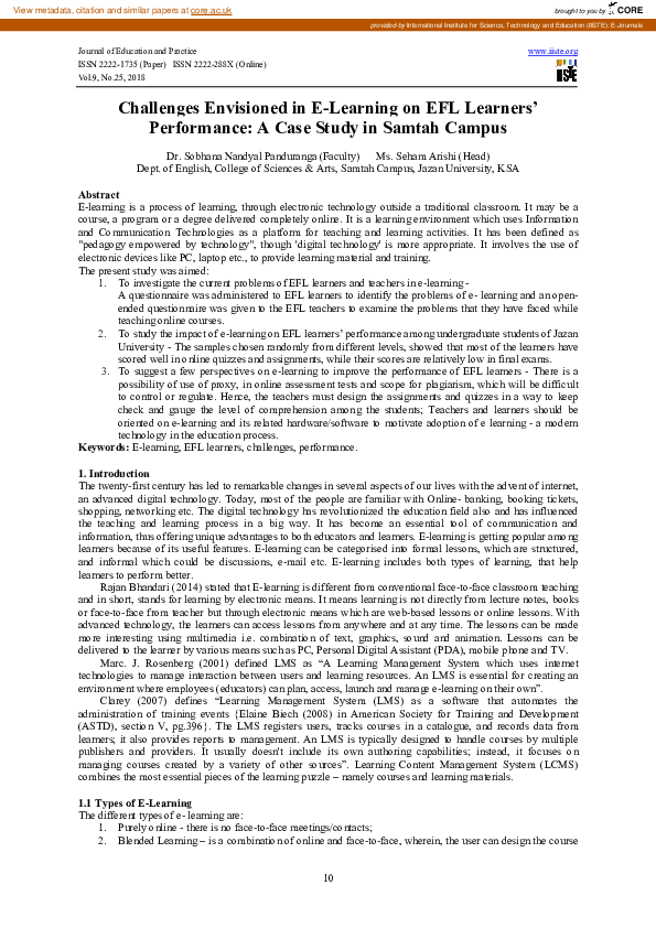 (PDF) Challenges Envisioned in E-Learning on EFL Learners’ Performance ...