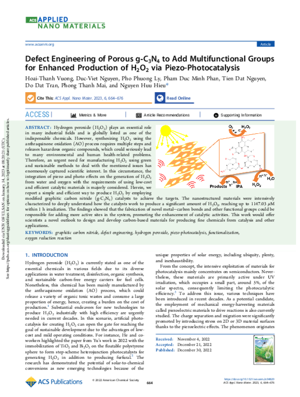 (PDF) Defect Engineering of Porous g-C3N4 to Add Multifunctional Groups for Enhanced Production ...