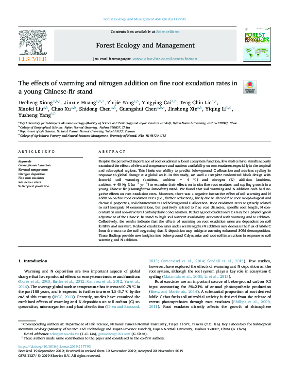 (PDF) The effects of warming and nitrogen addition on fine root ...