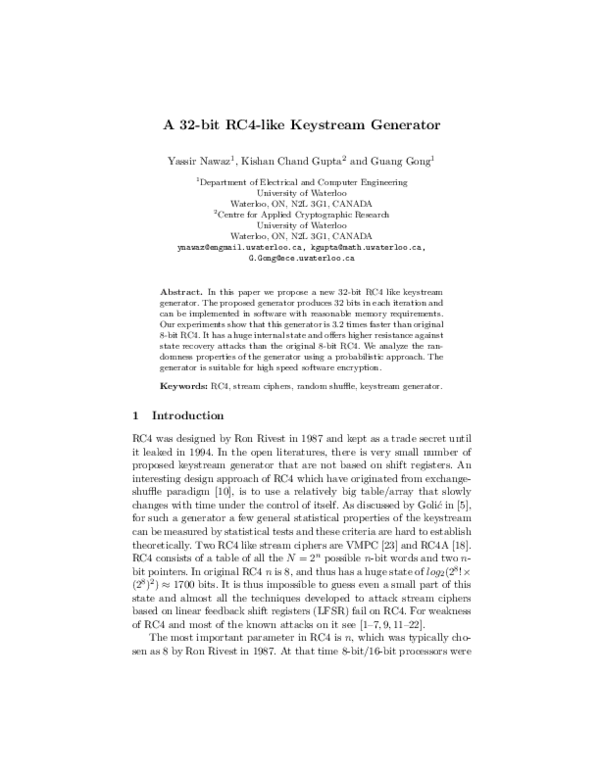 (PDF) A 32-bit RC4-like Keystream Generator