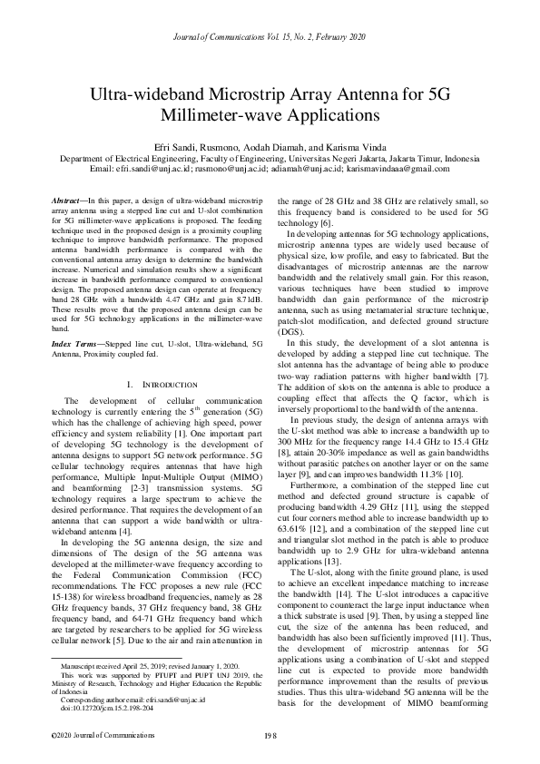(PDF) Ultra-wideband Microstrip Array Antenna for 5G Millimeter-wave Applications