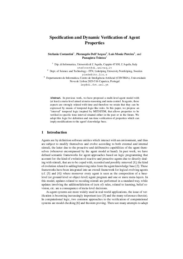 (PDF) Specification and dynamic verification of agent properties