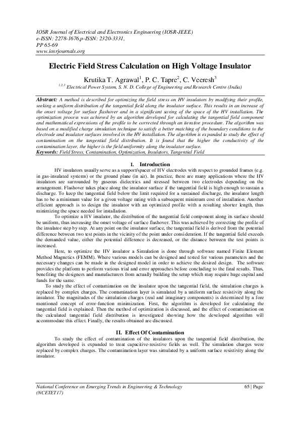 (PDF) Electric Field Stress Calculation on High Voltage Insulator
