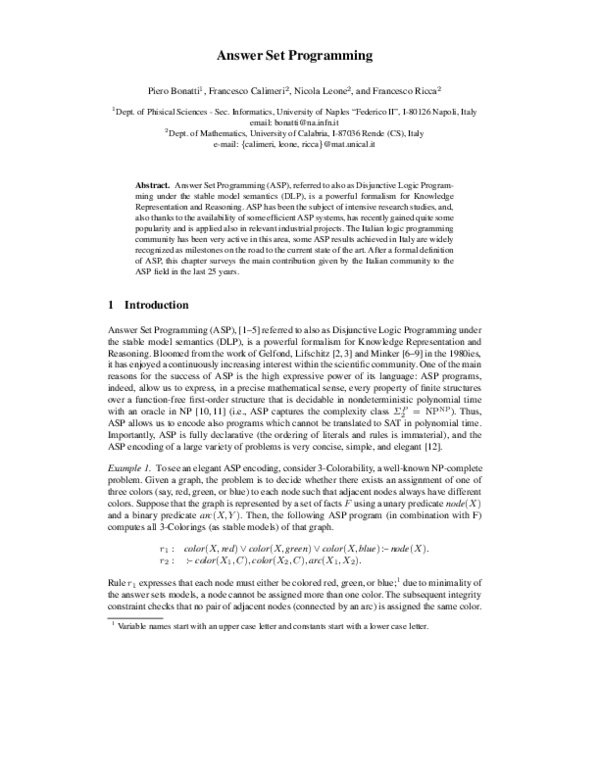 (PDF) Answer Set Programming with Resources