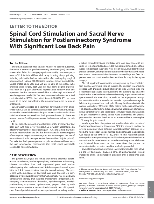 (PDF) Spinal Cord Stimulation and Sacral Nerve Stimulation for ...