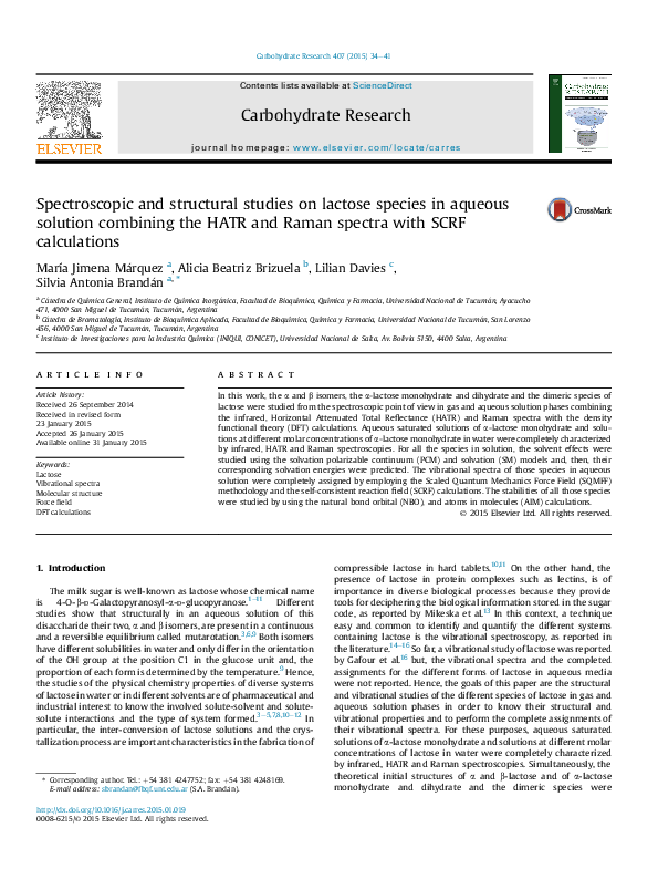 (PDF) Spectroscopic and structural studies on lactose species in ...