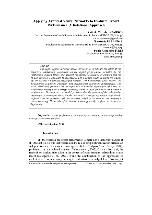 (PDF) Applying Artificial Neural Networks to Evaluate Export ...