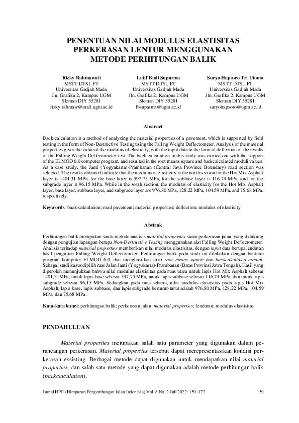 (PDF) Penentuan Nilai Modulus Elastisitas Perkerasan Lentur Menggunakan ...