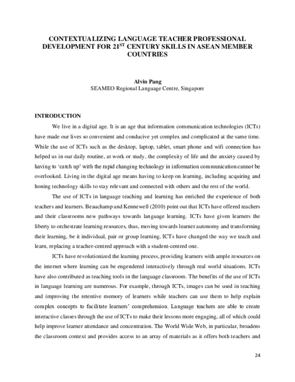 (PDF) Contextualizing Language Teacher Professional Development for ...