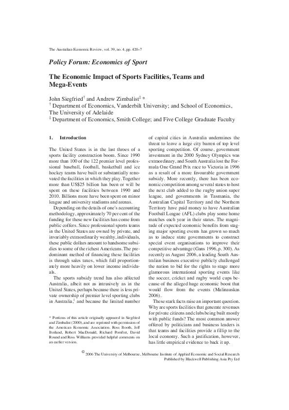 (PDF) The Economic Impact of Sports Facilities, Teams and Mega-Events