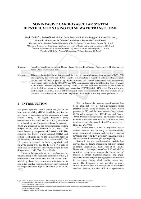 (PDF) Noninvasive Cardiovascular System Identification Using Pulse Wave Transit Time