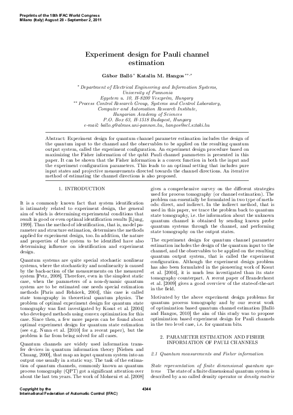 (PDF) Experiment Design for Pauli Channel Estimation